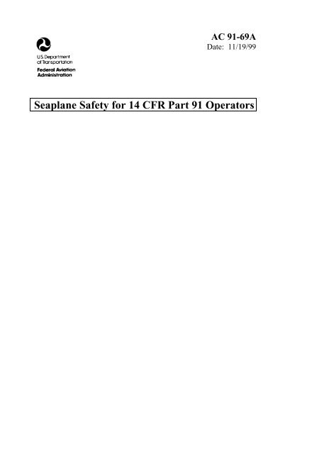 Seaplane Safety for 14 CFR Part 91 Operators - C-SPA.org