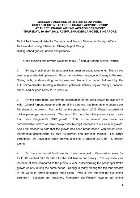 Welcome Address by Mr Lee Seow Hiang, Chief Executive Officer ...