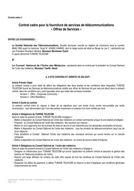 Contrat cadre pour la fourniture de services de télécommunications ...