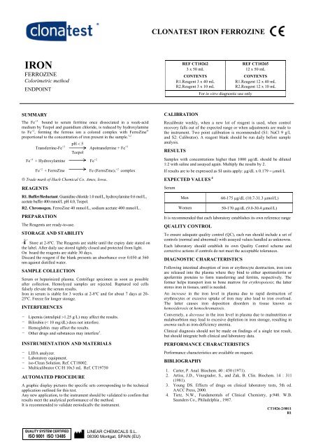 CLONATEST IRON FERROZINE - Linear