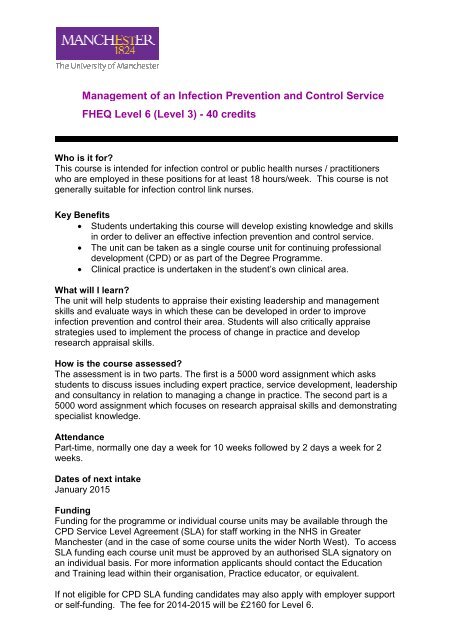 Management of an infection prevention and control service