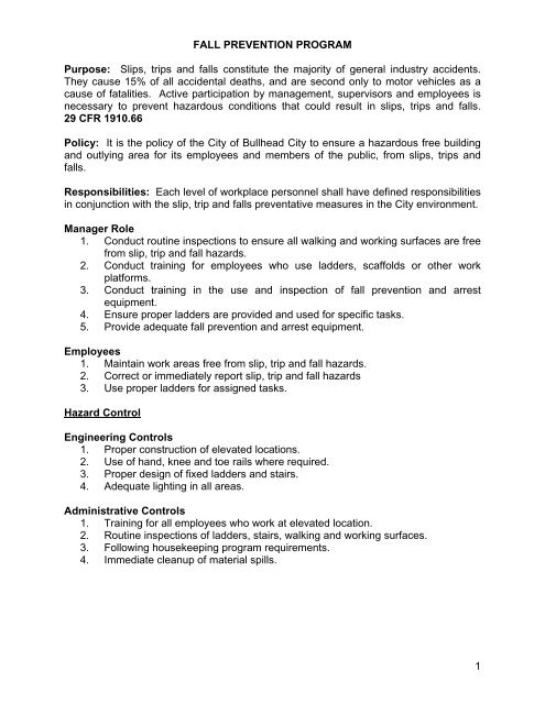 1 FALL PREVENTION PROGRAM Purpose: Slips, trips and falls ...