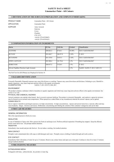 Line Marking Safety Datasheet - Safety Industries