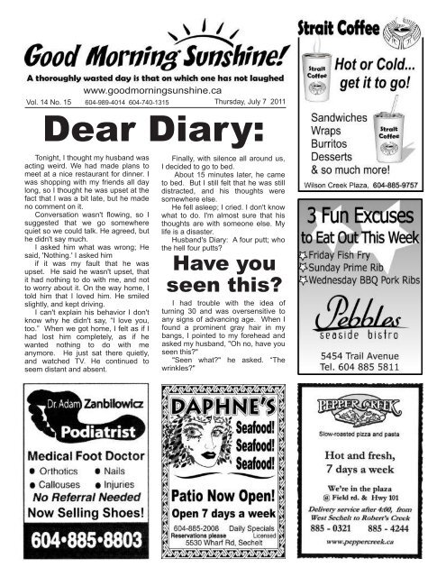 Dear Diary: - Good Morning Sunshine.ca