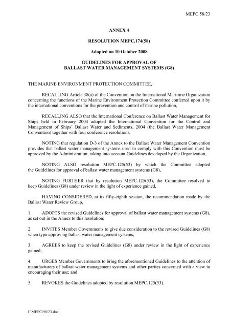 ANNEX 4 RESOLUTION MEPC.174(58) - Global Ballast Water ...