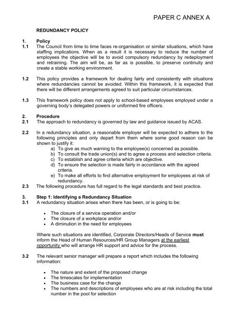2011 February 10 Item 6 Redundancy Policy Report Annex A