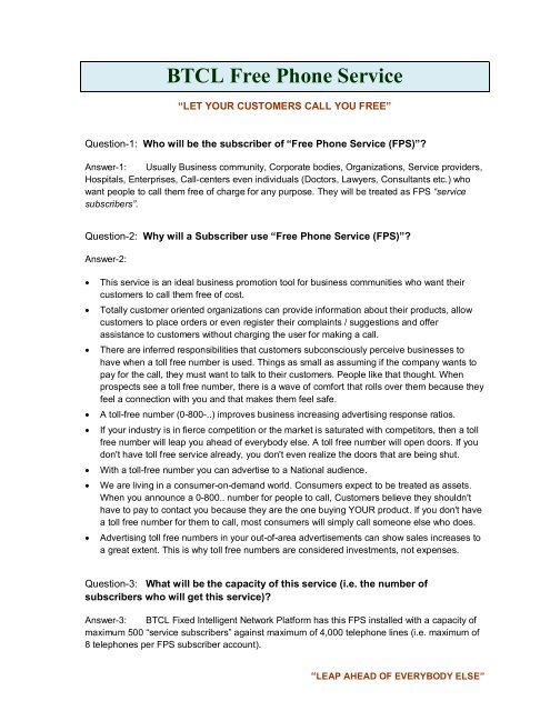 BTCL Free Phone Service