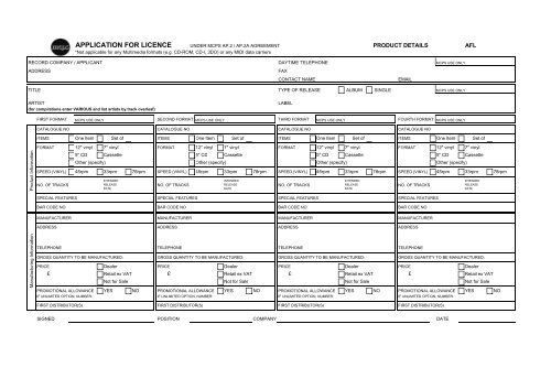 Application for AP2 Licence - PRS