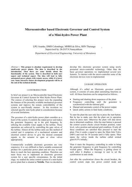 Microcontroller based Electronic Governor and Control System of a ...
