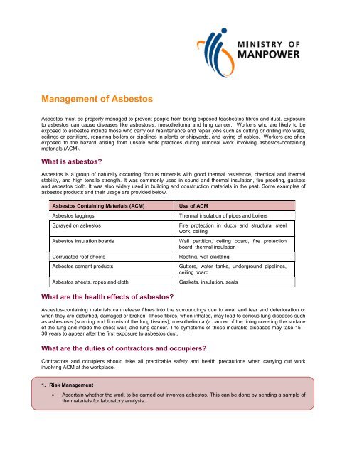 Management of Asbestos - Workplace Safety and Health Council
