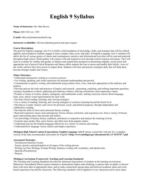 English 9 Syllabus - Mattawan Consolidated School