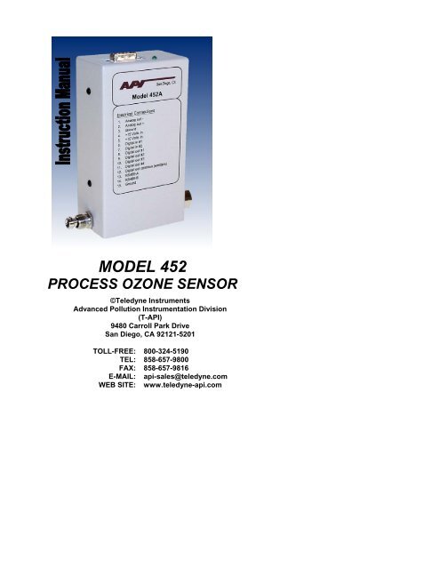 model 452 process ozone sensor - Teledyne API