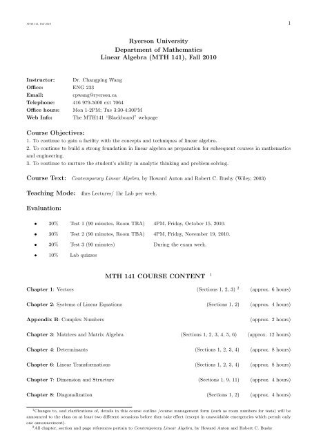 Course Outline - Mathematics - Ryerson University