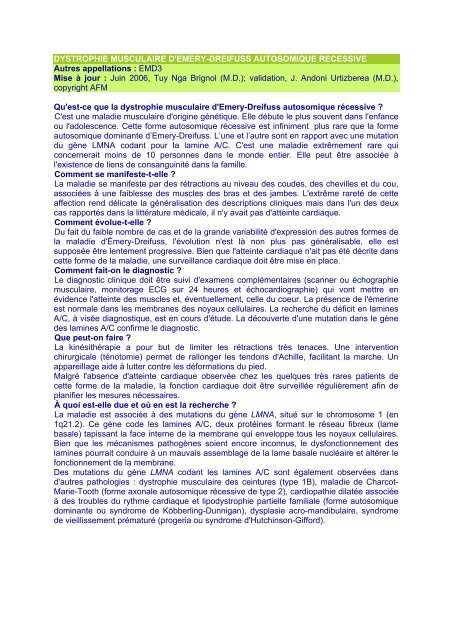 Dystrophie musculaire d'Emery Dreifuss autosomique ... - ASRIM