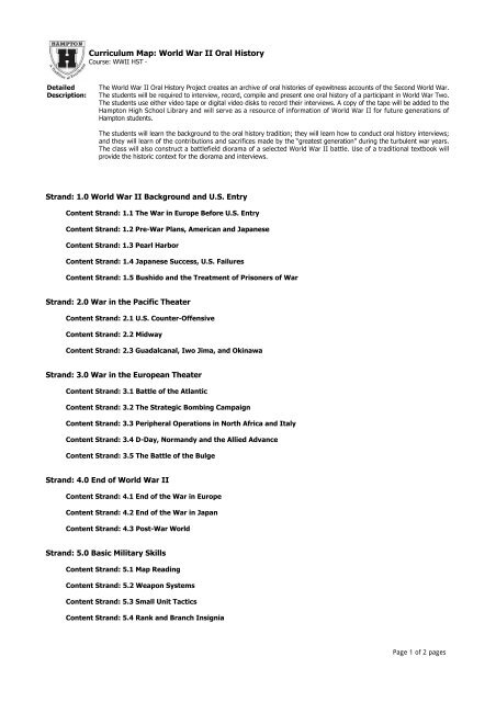 Curriculum Map: World War II Oral History