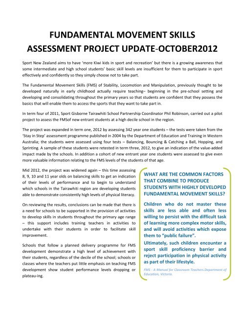 Fundamental Movement Skills Assessment Project Update Fundamental Movement Skills Assessment Project Update