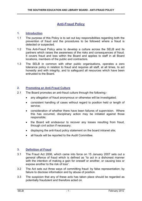 Anti-Fraud Policy Statement - Southern Education and Library Board