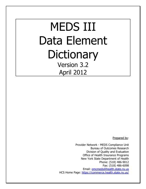 MEDS Data Element Dictionary - eMedNY