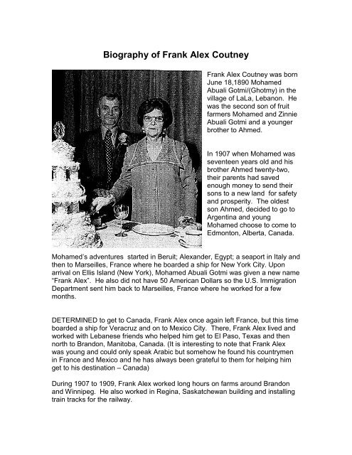 FRANK ALEX COUTNEY - Lebanese in Lac La Biche