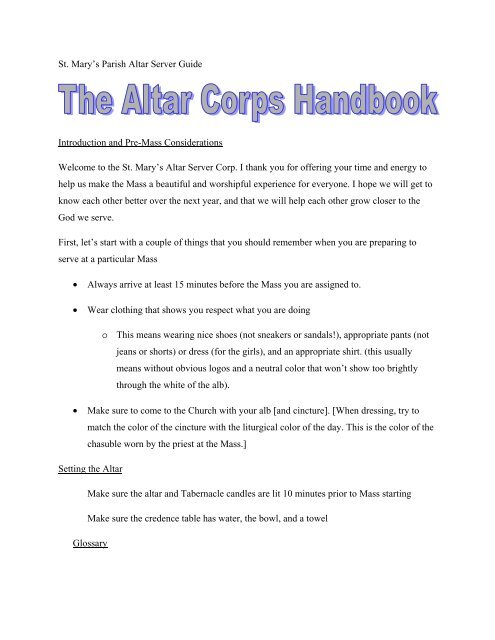 St. Mary's Parish Altar Server Guide - Church of St. Mary