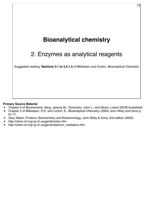 Bioanalytical chemistry 2. Enzymes as analytical reagents