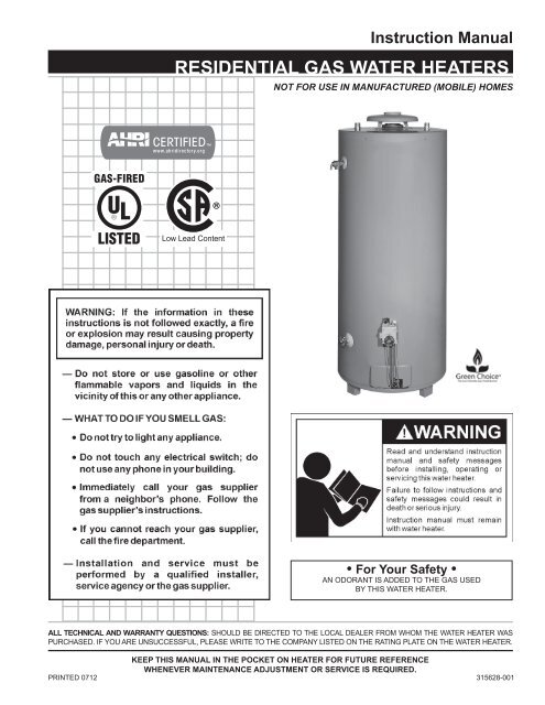 Download Installation Instructions - American Water Heaters Download Installation Instructions - American Water Heaters