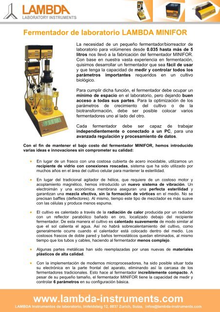 fermentadores y bioreactores LAMBDA MINIFOR