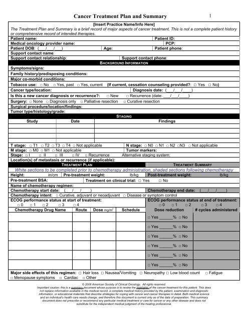 Cancer Treatment Plan and Summary