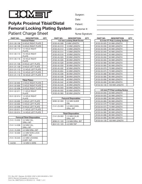 PolyAx Proximal Tibial/Distal Femoral Locking Plating ... - Biomet