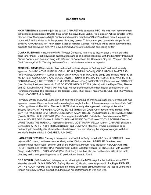 Cast Bios - MPC Theatre Company