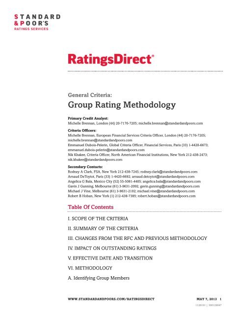 Group Rating Methodology For Banks And Issuers - Standard & Poor's