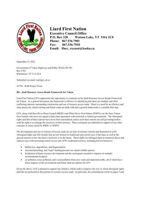 Liard First Nation - Highways and Public Works - Government of Yukon
