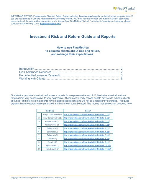 Risk and Return Guide and Reports - FinaMetrica Risk Profiling