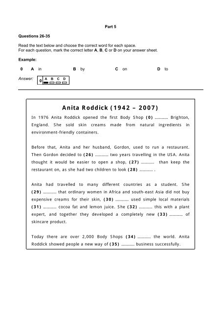 Questions 26-35 Part 5 Re