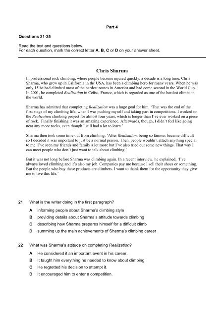 Questions 21-25 Part 4 Re