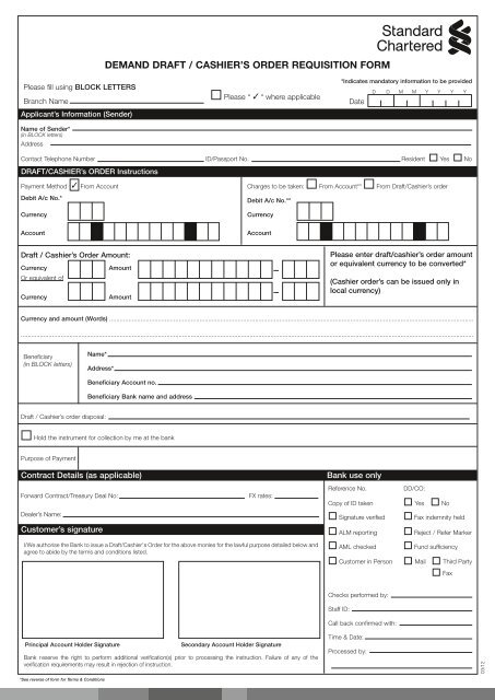 Demand draft / cashier's order requisition form - Standard Chartered ... Demand draft / cashier's order requisition form - Standard Chartered ...