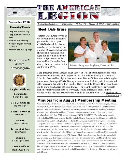 Meet Dale Kruse Minutes from August Membership ... - Gibbon Legion