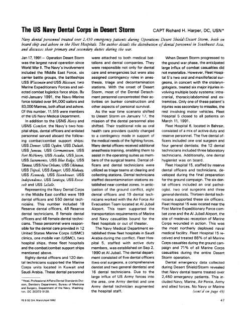 The US Navy Dental Corps in Desert Storm - Office of Medical History