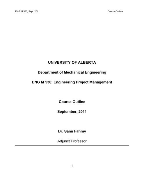 Fall 2011 - Mechanical Engineering - University of Alberta