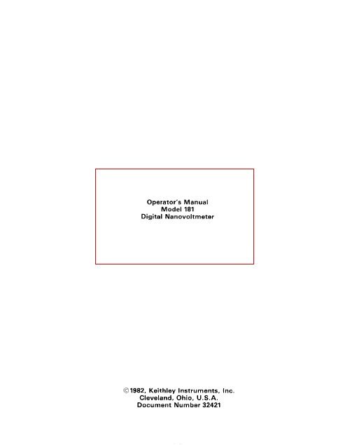 Operator's Manual Model 181 Digital Nanovoltmeter 01982. Keithley ...