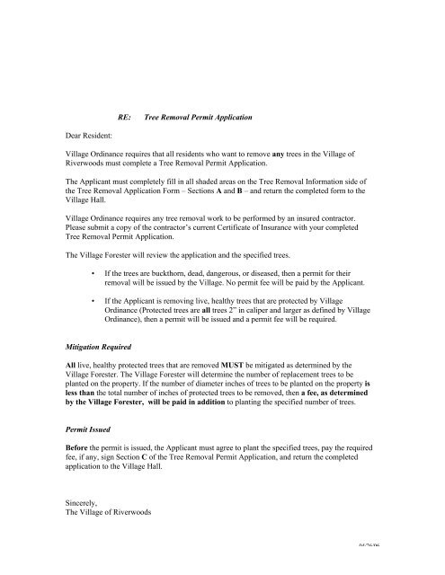 Tree Removal Permit Application - Village of Riverwoods