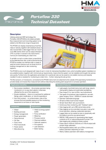 Micronics Portaflow 330 - Measurement Resources