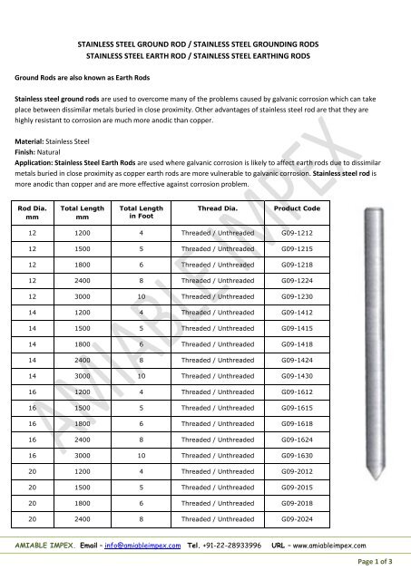 stainless steel ground rod / stainless steel ... - Amiable Impex