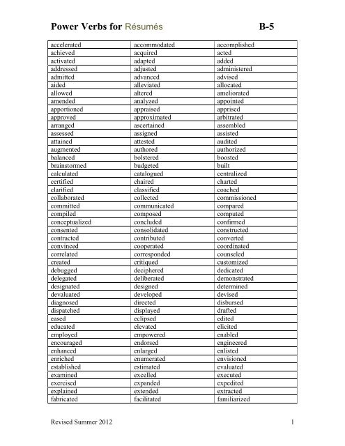 Power Verbs for Resumes