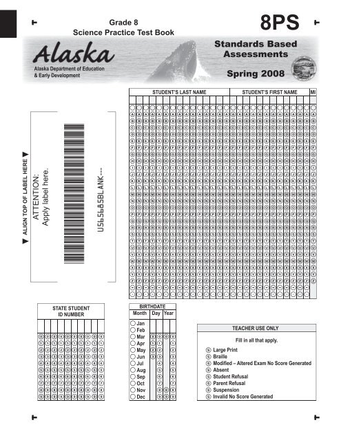 Grade 8 SBA Science Test - Alaska Department of Education & Early ...