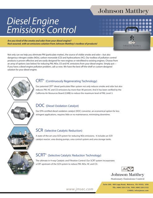 Diesel Engine Emissions Control - Johnson Matthey - Emission ...