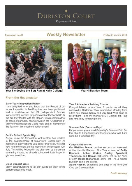 Friday 21st June - Durlston Court School