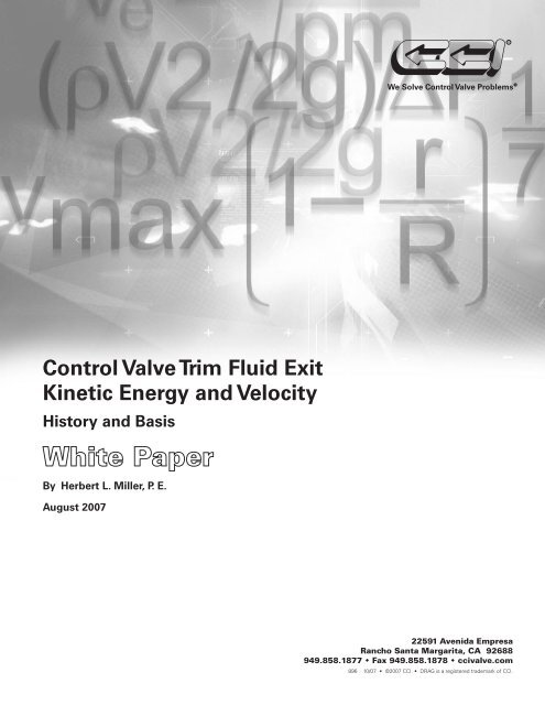 Control Valve Trim Fluid Exit Kinetic Energy and Velocity - CCI