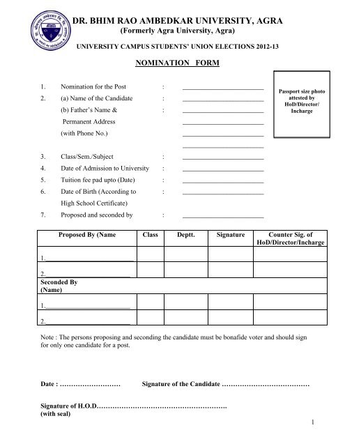 Nomination Form for Students Union Election 2012-13 - Dr BR ...