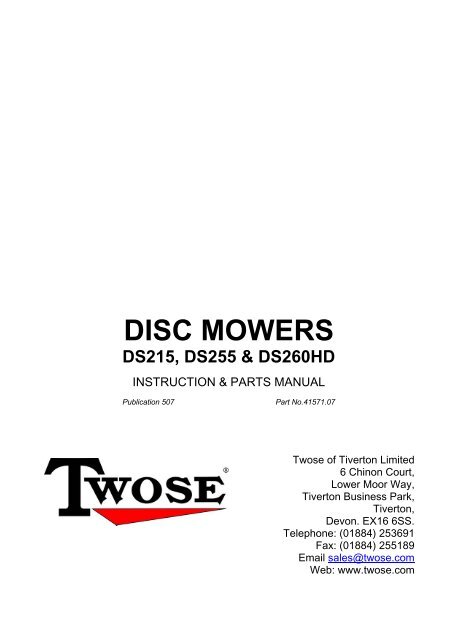 Twose Disc Mowers - DS215, DS255 & DS260HD